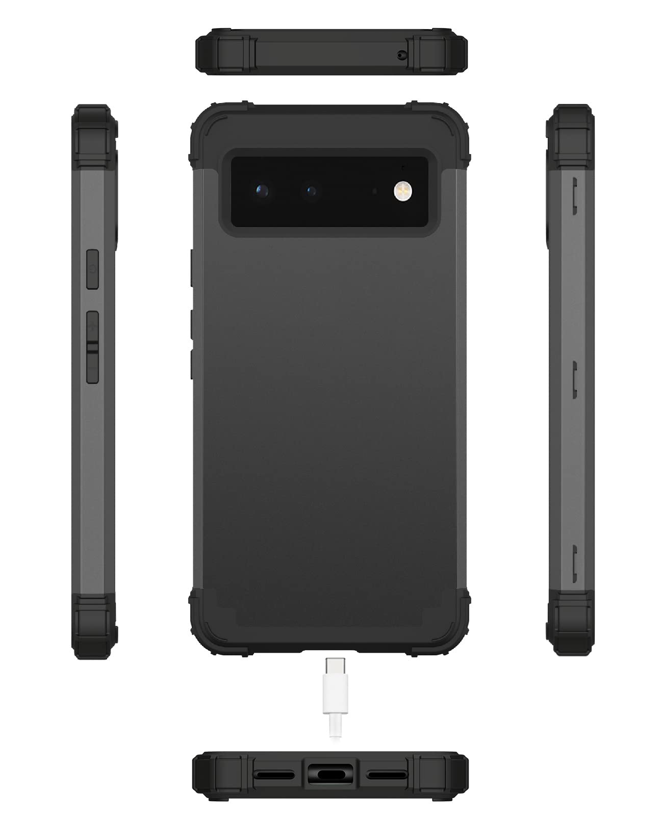 BENTOBEN Pixel 6 Case, Google Pixel 6 Case, 3 in 1 Heavy Duty Rugged Hybrid Shockproof Hard PC Cover Soft Silicone Bumper Impact Resistant Protective Phone Cases for Google Pixel 6 6.4 Inch, Black