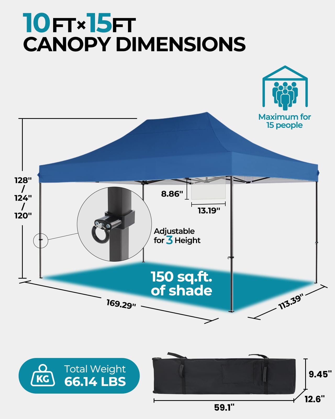 Eesdom 10in x 15in Canopy Tent with Roller Bag, Easy Up Pop Up Tent, 300D Silver-Coating Outdoor Shelter, 4 Stakes & 4Sandbags & 4 Ropes, Blue