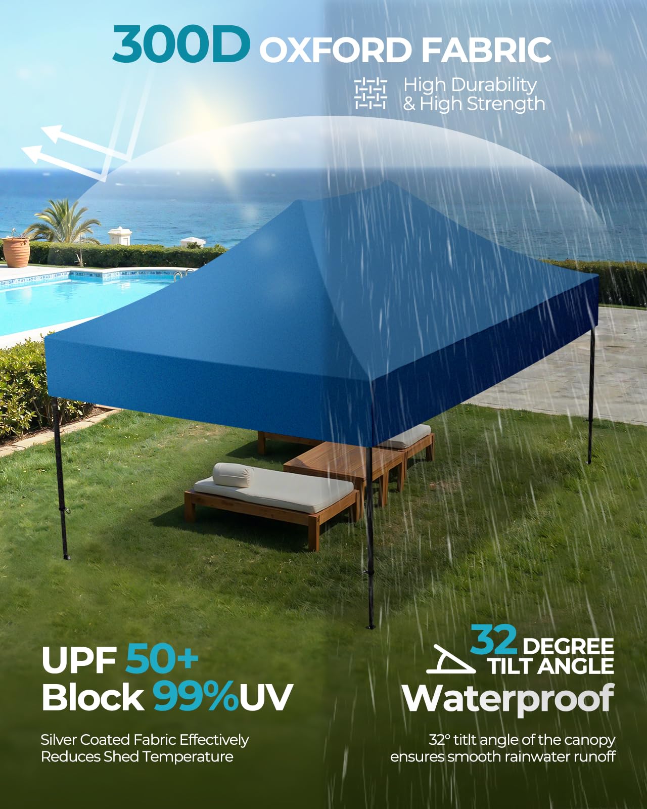 Eesdom 10in x 15in Canopy Tent with Roller Bag, Easy Up Pop Up Tent, 300D Silver-Coating Outdoor Shelter, 4 Stakes & 4Sandbags & 4 Ropes, Blue