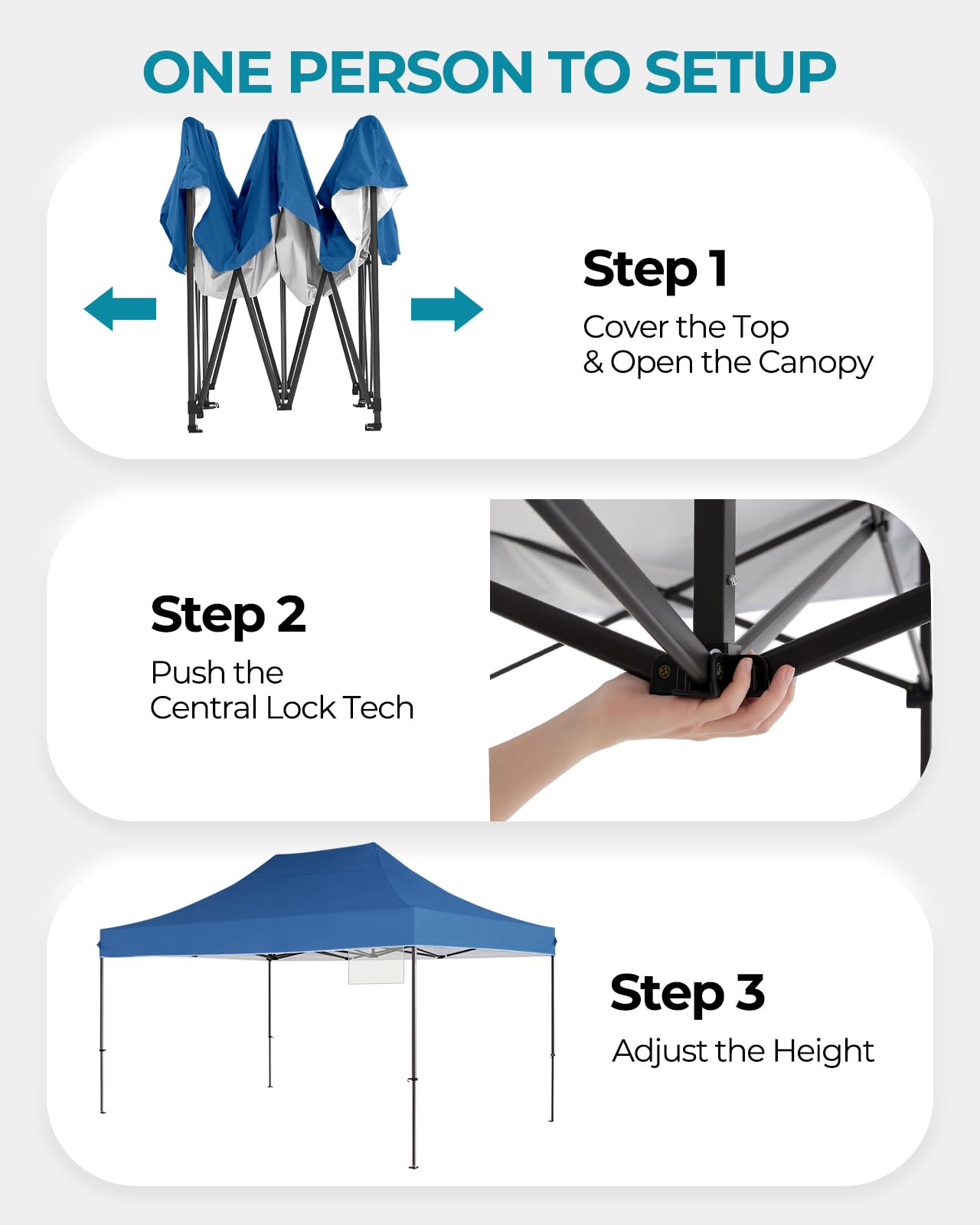 Eesdom 10in x 15in Canopy Tent with Roller Bag, Easy Up Pop Up Tent, 300D Silver-Coating Outdoor Shelter, 4 Stakes & 4Sandbags & 4 Ropes, Blue