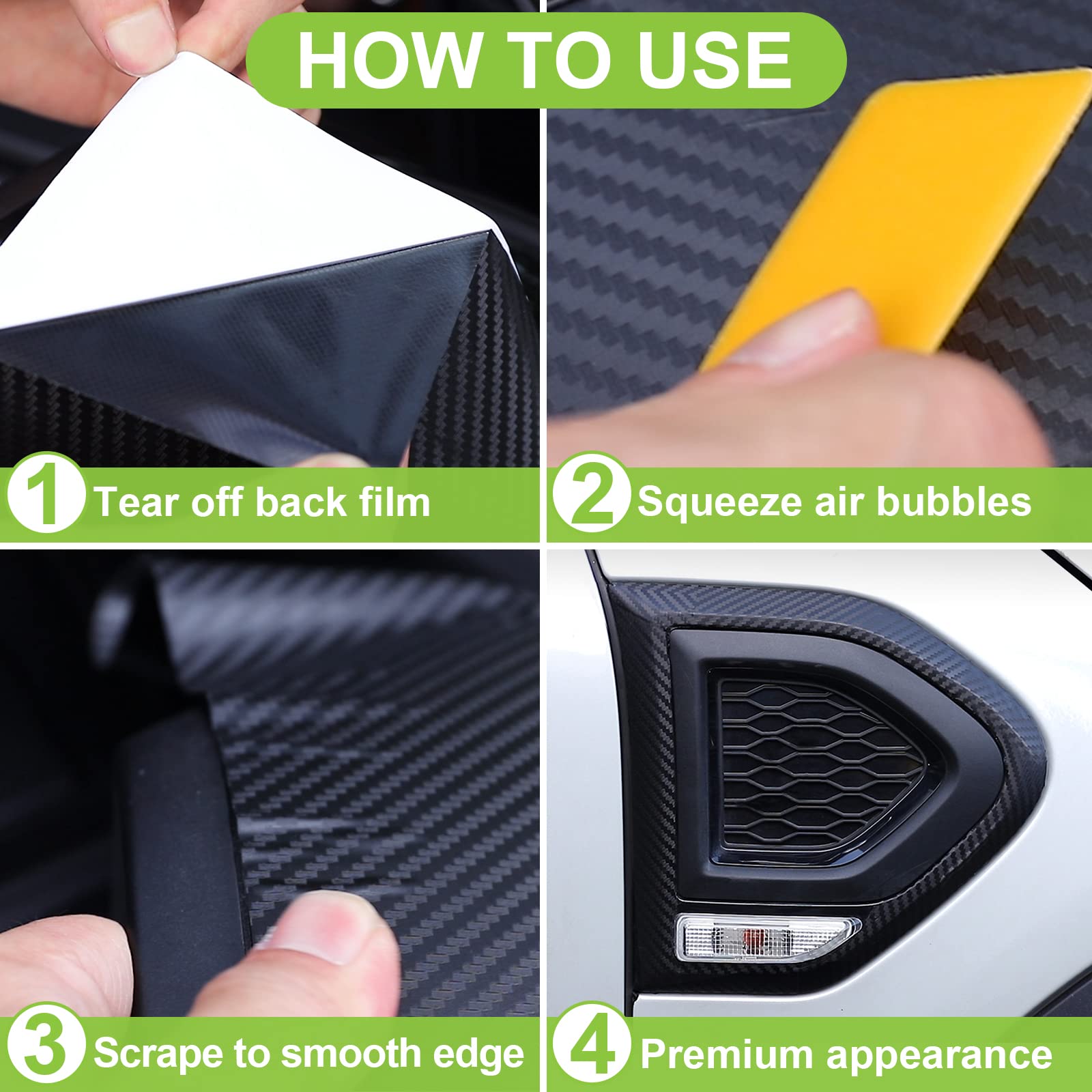 Spurtar Carbon Fiber Vinyl Wrap - 1.48ft X 5ft 3D Carbon Stickers, Matte Black, Includes Tools for Automotive Vinyl Wraps
