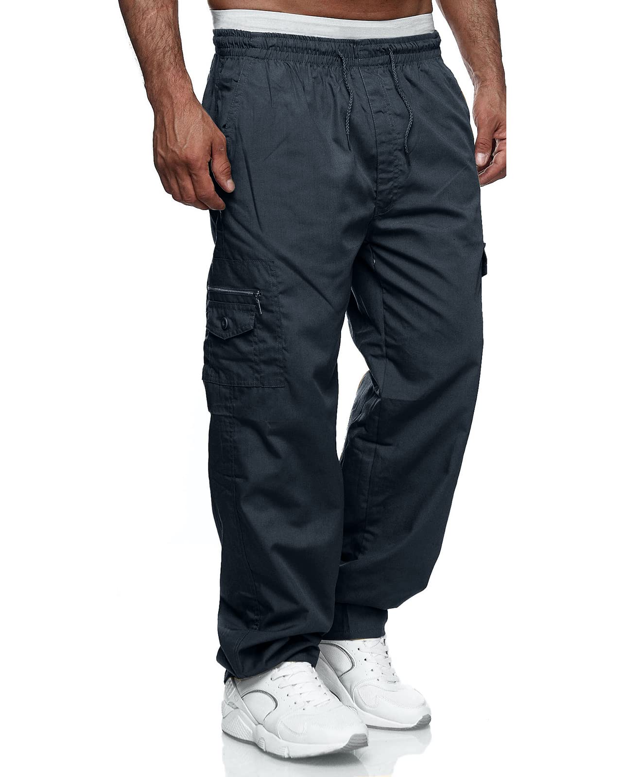Men's Cargo Pants Relaxed Fit Sport Pants Jogger Sweatpants Drawstring Outdoor Trousers with Pockets Navy Blue 4XL