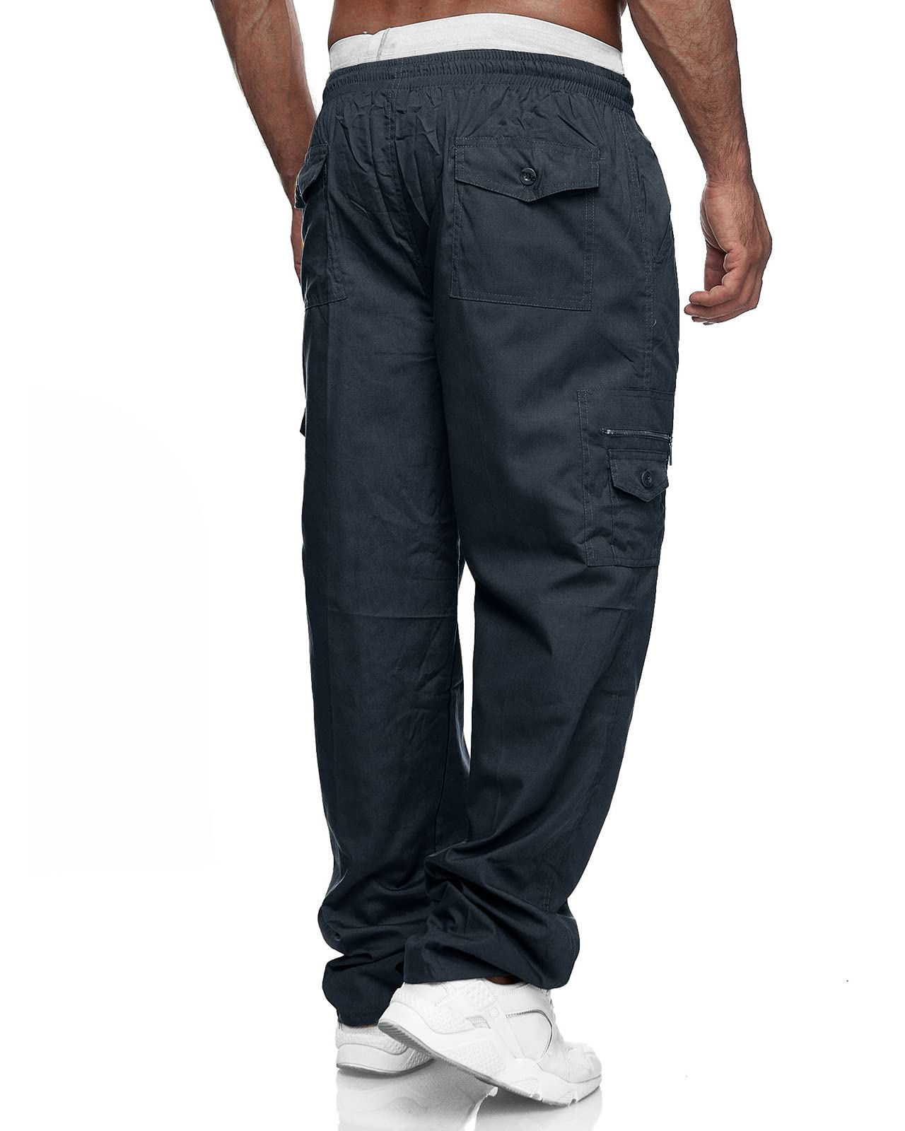 Men's Cargo Pants Relaxed Fit Sport Pants Jogger Sweatpants Drawstring Outdoor Trousers with Pockets Navy Blue 4XL