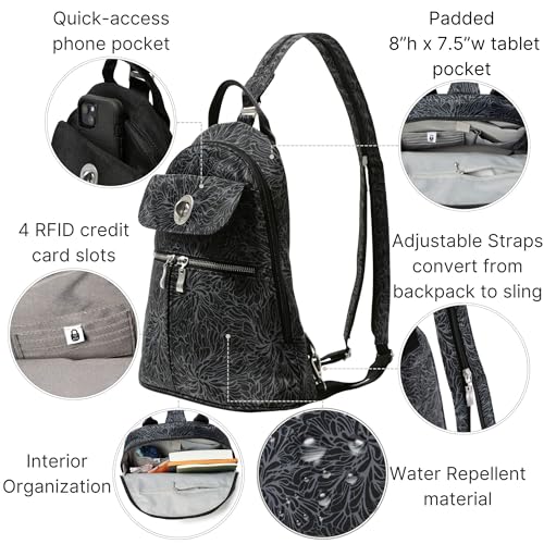 Baggallini Naples Convertible Small Daypack Sling Crossbody, Midnight Blossom