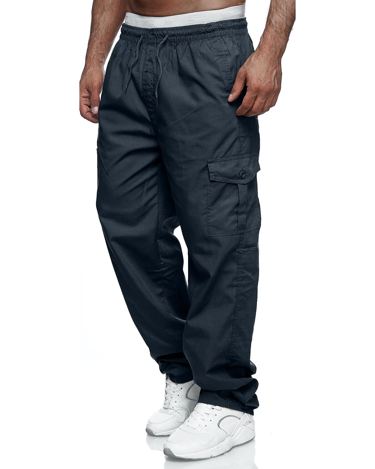 Men's Cargo Pants Relaxed Fit Sport Pants Jogger Sweatpants Drawstring Outdoor Trousers with Pockets Navy Blue 4XL
