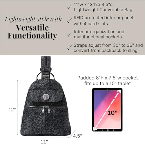 Baggallini Naples Convertible Small Daypack Sling Crossbody, Midnight Blossom
