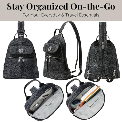 Baggallini Naples Convertible Small Daypack Sling Crossbody, Midnight Blossom