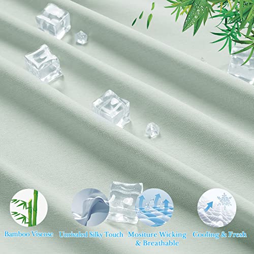 PHF Cooling Bamboo_ Sheets Set Twin Size, 3 Piece Silky Soft Viscose from Bamboo_ Bed Sheets Set, 1800 Thread Count 16 Inch Deep Pockets, Ultra Soft Smooth Breathable Bedding Sheets, Sage Green