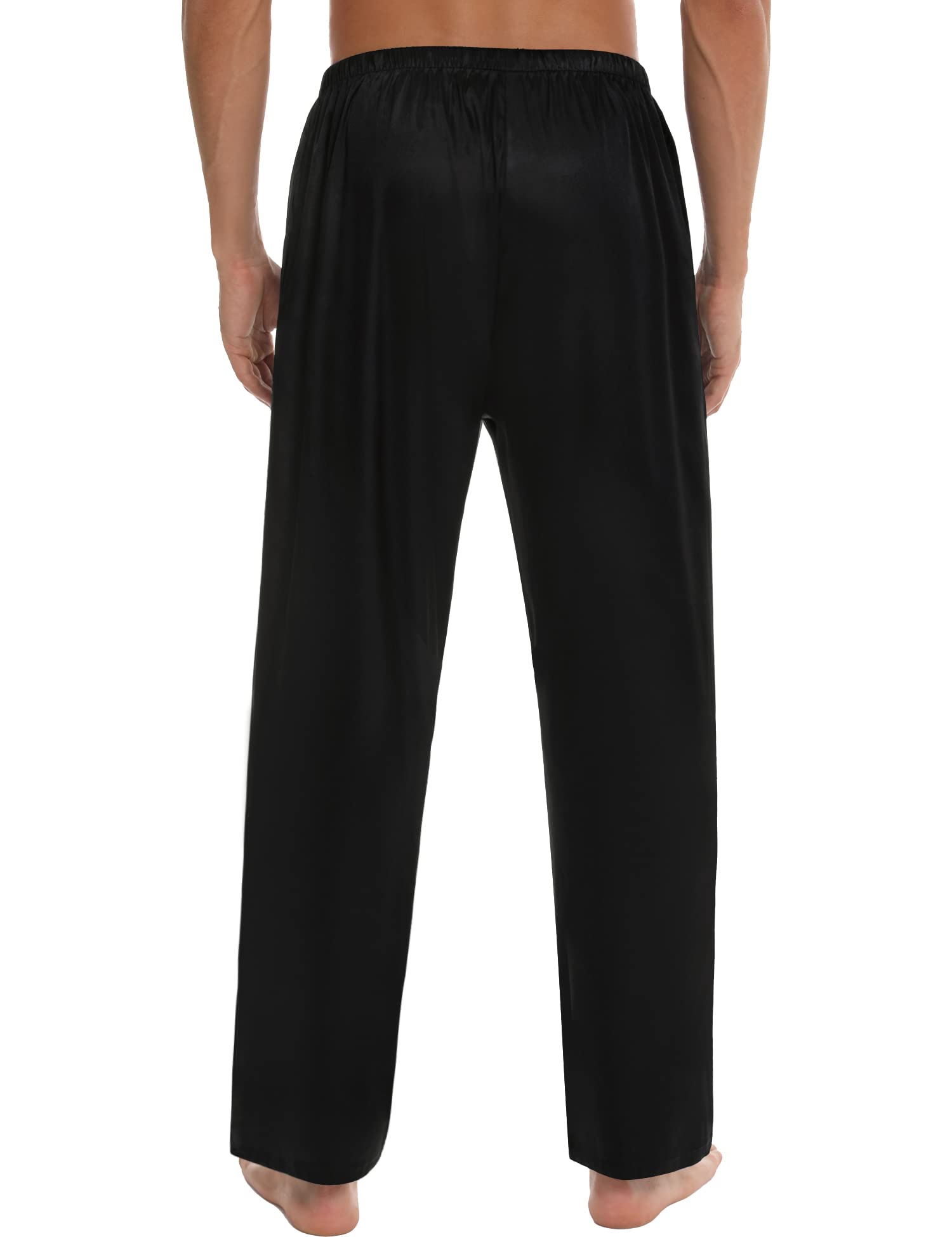 SWOMOG Men's Satin Silky Pajama Pant Long Pj Bottoms Soft Lounge Sleep Pants with Pockets Black Large