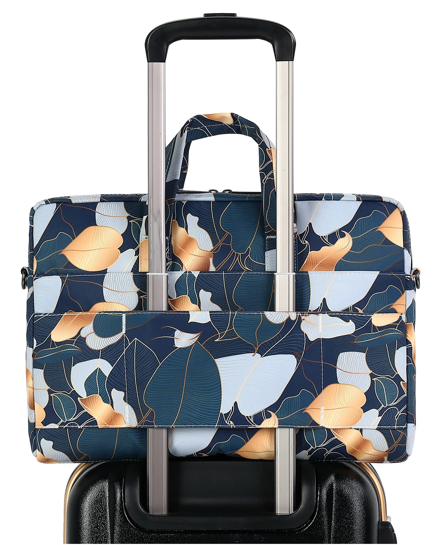 DACHEE Golden Cyan Leaves Pattern 15 inch Waterproof Laptop Shoulder Messenger Bag for 14 Inch to15.6 inch Laptop laptop Case