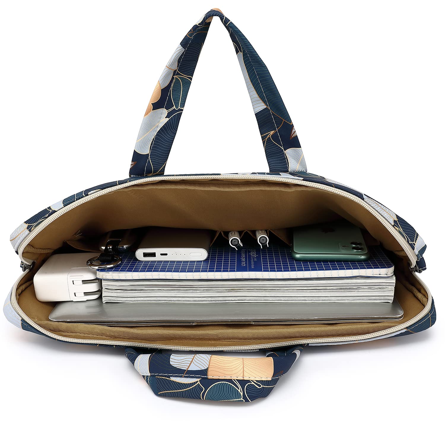 DACHEE Golden Cyan Leaves Pattern 15 inch Waterproof Laptop Shoulder Messenger Bag for 14 Inch to15.6 inch Laptop laptop Case