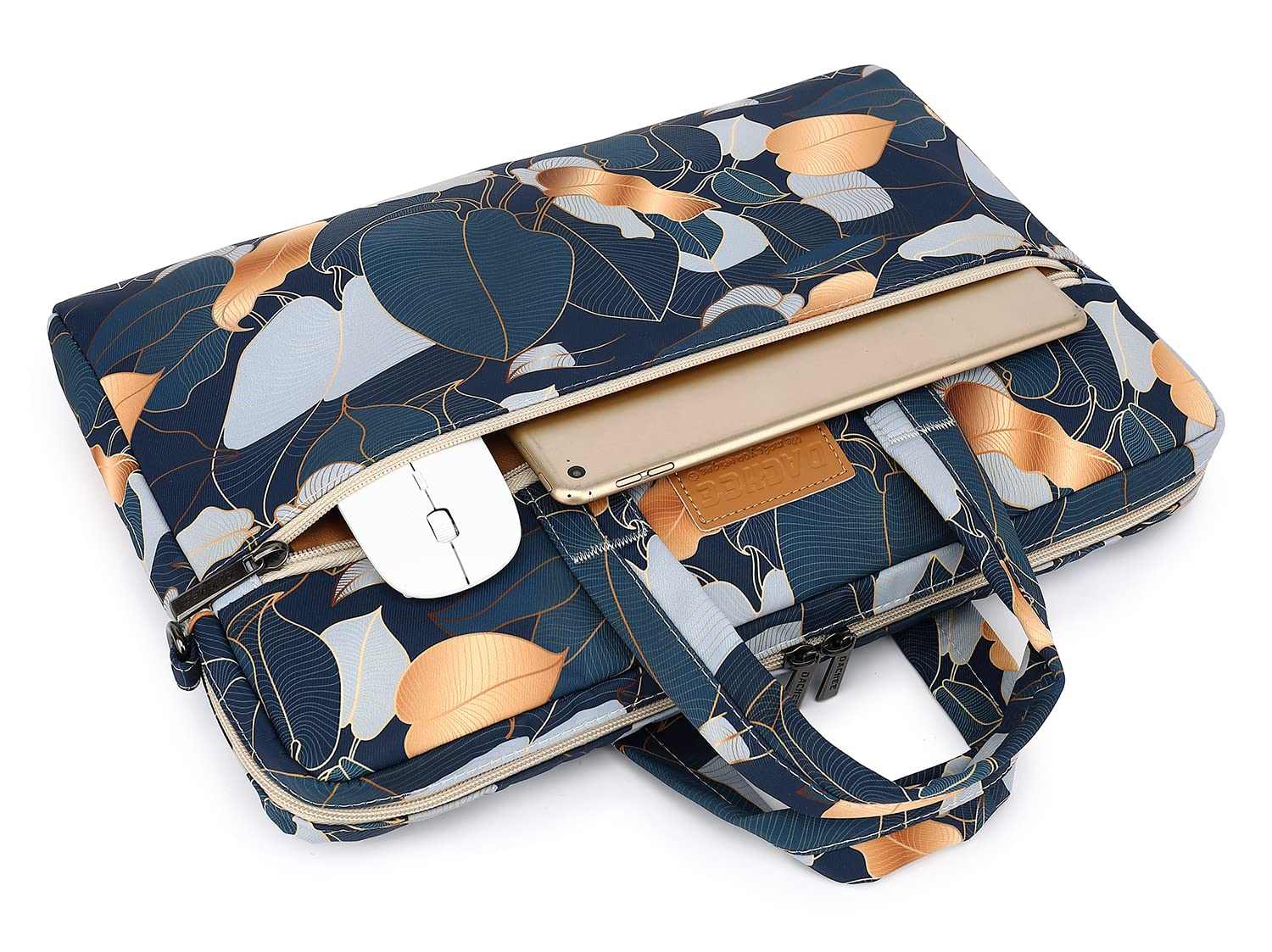 DACHEE Golden Cyan Leaves Pattern 15 inch Waterproof Laptop Shoulder Messenger Bag for 14 Inch to15.6 inch Laptop laptop Case