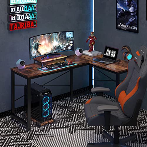 HEEYUE Computer Desk, L Shaped Desk with Large Desktop, Corner Table with Monitor Stand PC Laptop Table Computer Workstation for Home Office (Rustic Brown)