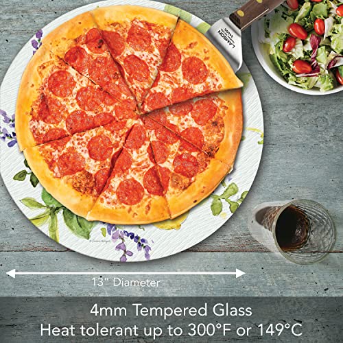CounterArt Watercolor Lemons 4mm Heat Tolerant Tempered Glass Lazy Susan Turntable 13" Diameter Cake Plate Condiment Caddy Pizza Server