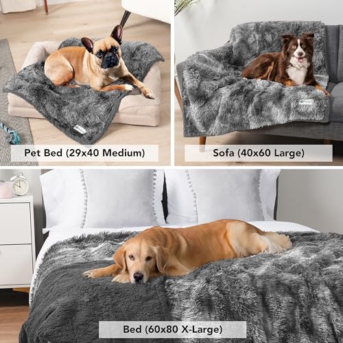 PetAmi Waterproof Dog Blanket for Small Medium Dogs, Calming Fleece Cat Blanket, Couch Protector Washable Sherpa Faux Fur Pet Throw for Puppy, Soft Reversible 29x40 Tie-Dye Gray