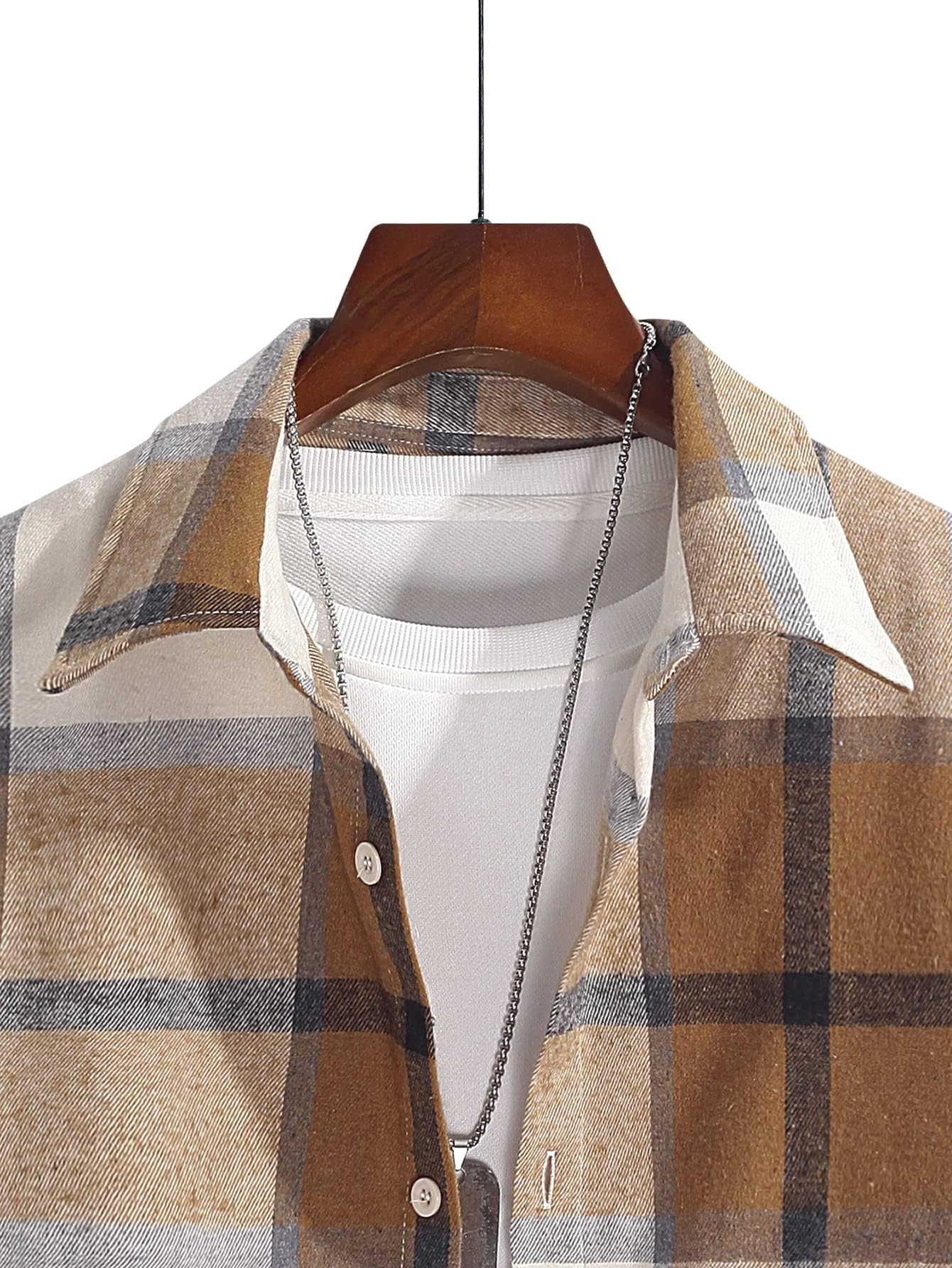 Floerns Men's Plaid Flannel Shirts Long Sleeve Regular Fit Button Down Causal Shirts Brown Plaid M