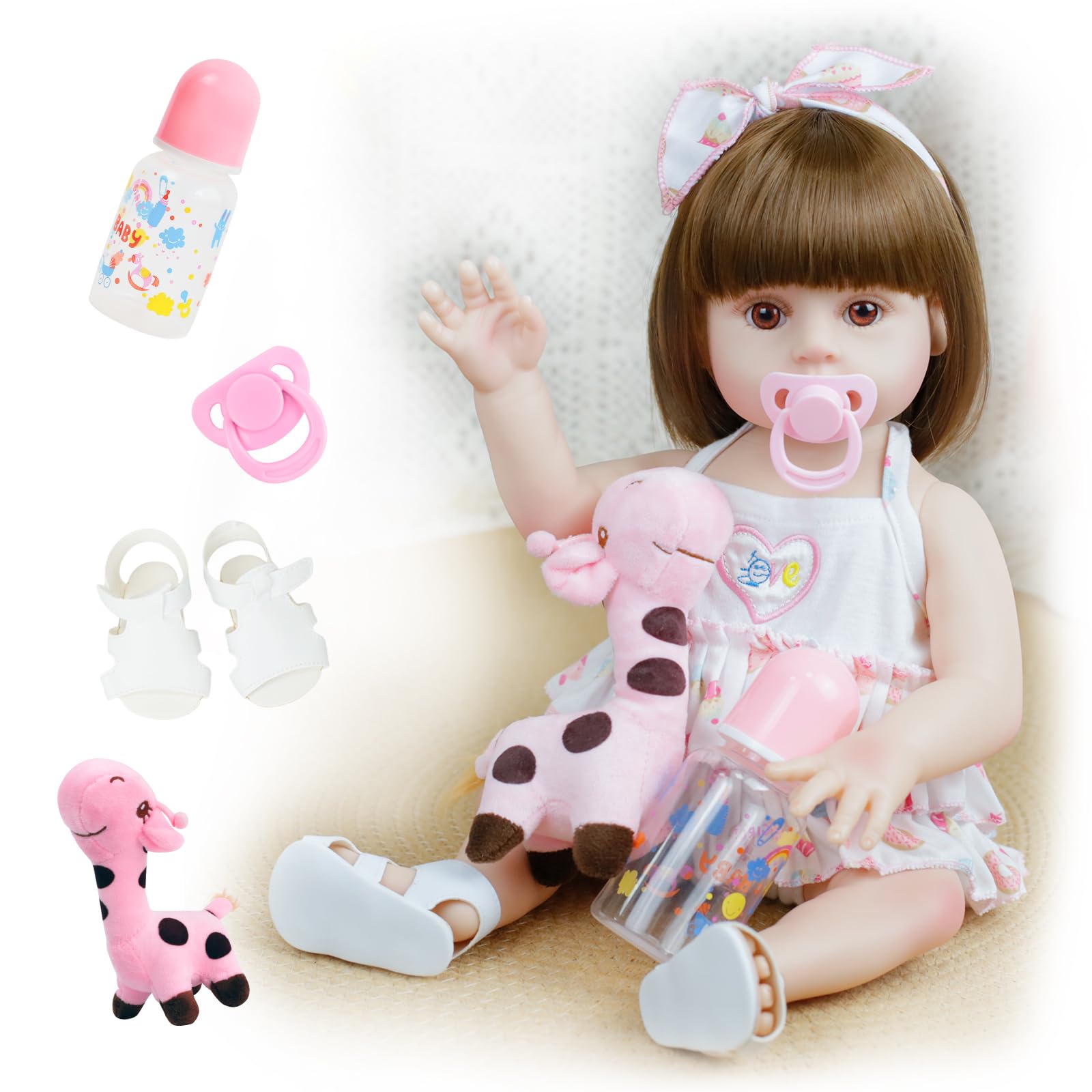 Lifelike Reborn Baby Dolls 18 Inch Realistic Newborn Girl Baby Doll with Doll Clothes & Accessories Best Birthday Set for Girls Age 3+