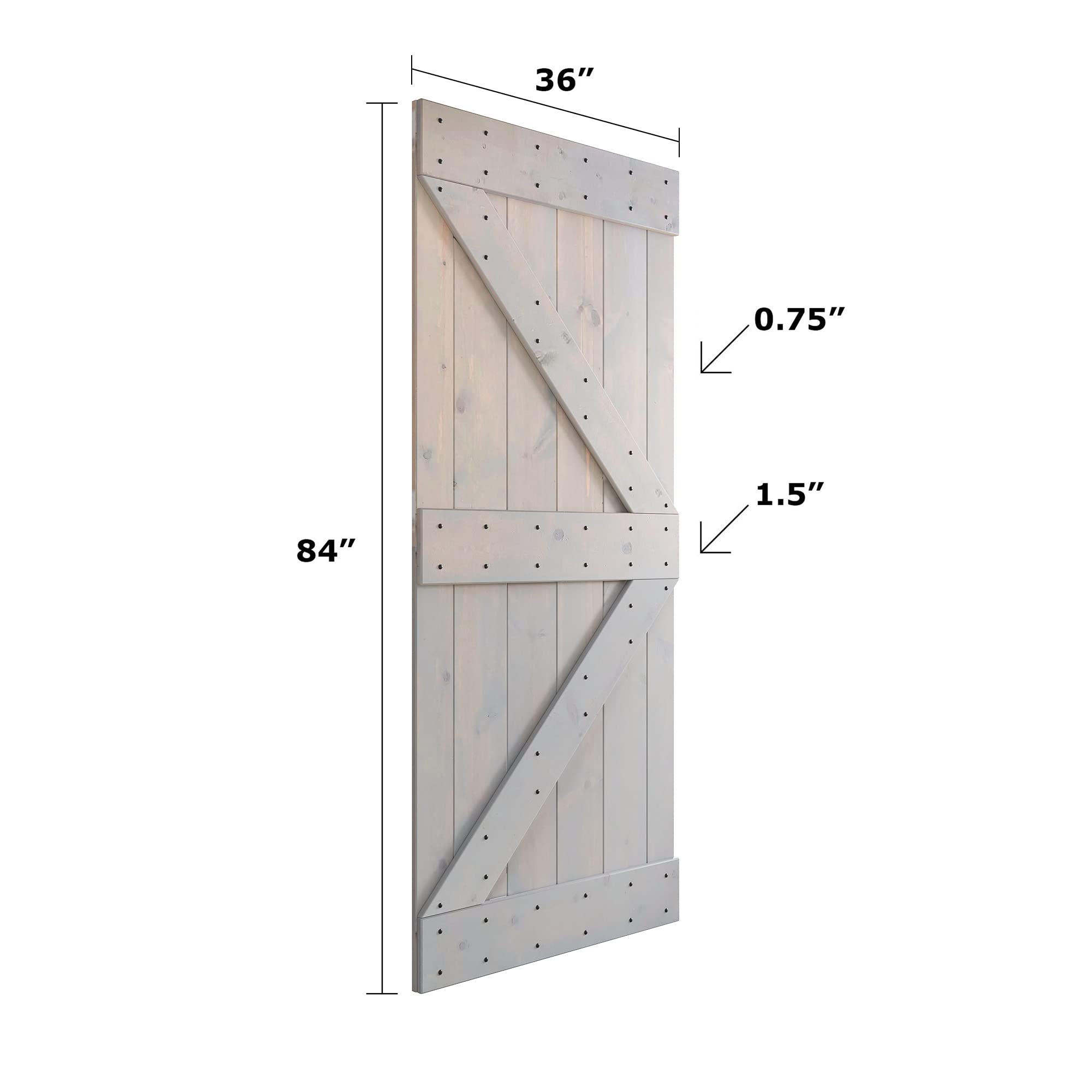 48 in/60in/72in/84in X 84 in K Series DIY Knotty Wood Double Sliding Barn Door with Hardware Kit (72 in x 84 in, Light Grey)