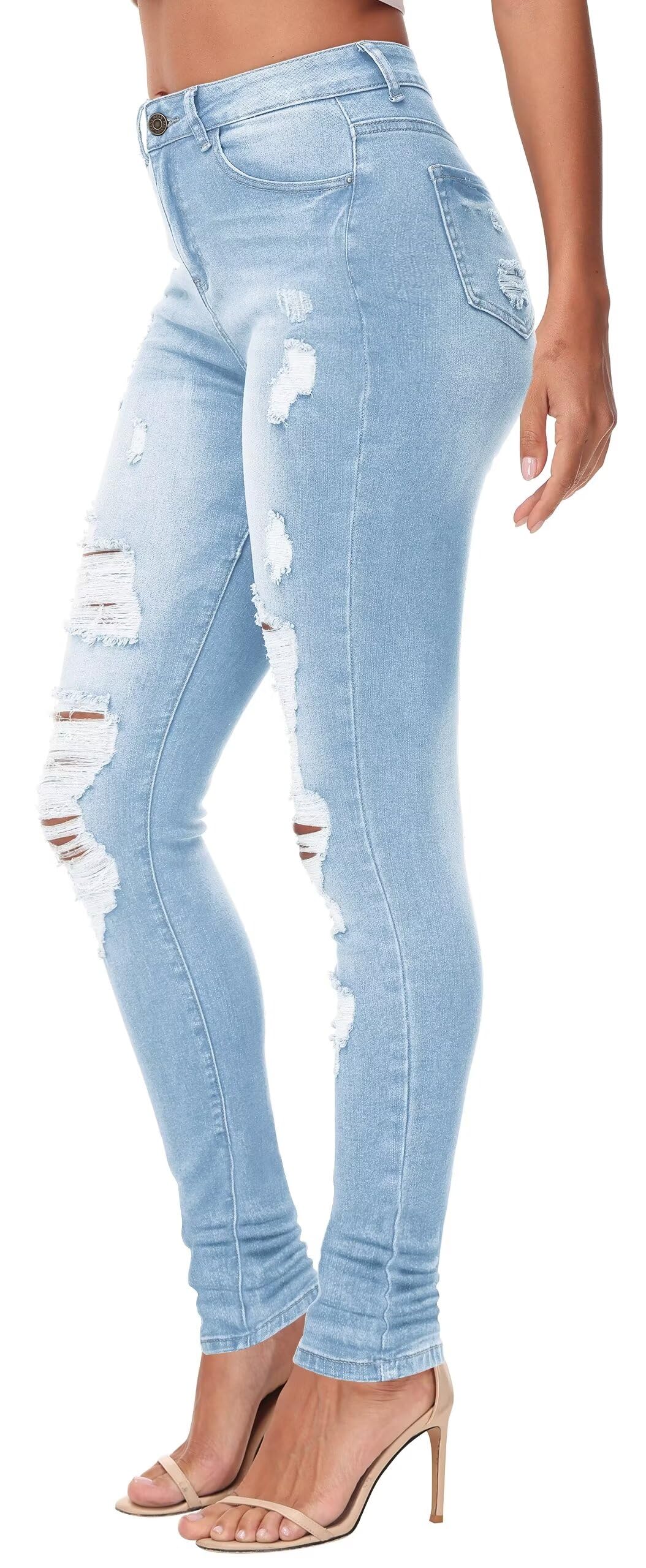 KDF Women's High Waisted Jeans for Women Distressed Ripped Jeans Slim Fit Butt Lifting Skinny Stretch Jeans Denim Pants