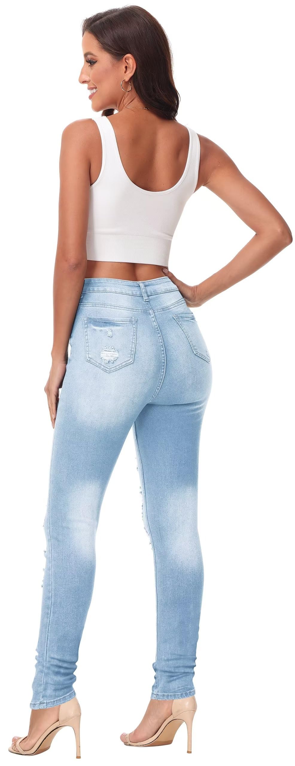 KDF Women's High Waisted Jeans for Women Distressed Ripped Jeans Slim Fit Butt Lifting Skinny Stretch Jeans Denim Pants
