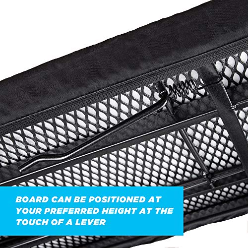 Minky Ergo Prozone Ironing Board | Made in UK | Dual Iron Rest, Heat Reflective Cover, Thick Felt Underlay - Freestanding Ironing Board with Large 48" x 15" Ironing Surface (Gunmetal and Blue)