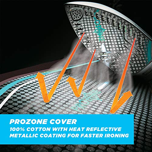 Minky Ergo Prozone Ironing Board | Made in UK | Dual Iron Rest, Heat Reflective Cover, Thick Felt Underlay - Freestanding Ironing Board with Large 48" x 15" Ironing Surface (Gunmetal and Blue)