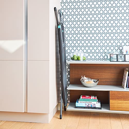Minky Ergo Prozone Ironing Board | Made in UK | Dual Iron Rest, Heat Reflective Cover, Thick Felt Underlay - Freestanding Ironing Board with Large 48" x 15" Ironing Surface (Gunmetal and Blue)