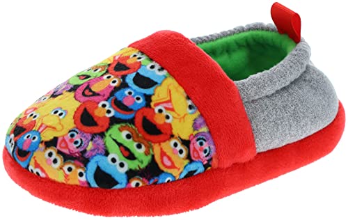Sesame Street Toddler Slippers, Allover Character Print, Red/Grey, Size 7/8