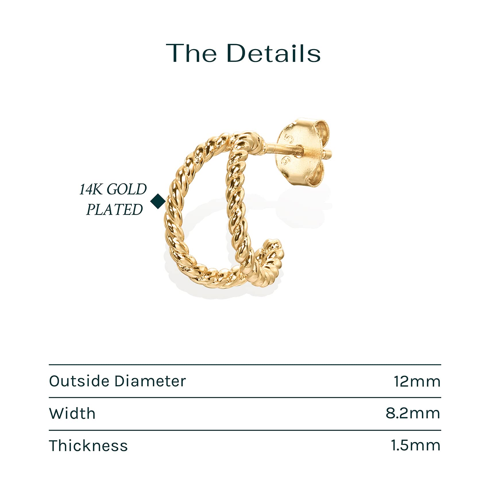 PAVOI 14K Gold Plated Sterling Silver Split Hoop Huggie Earrings in Rose, White, and Yellow Gold (Rope Plated)