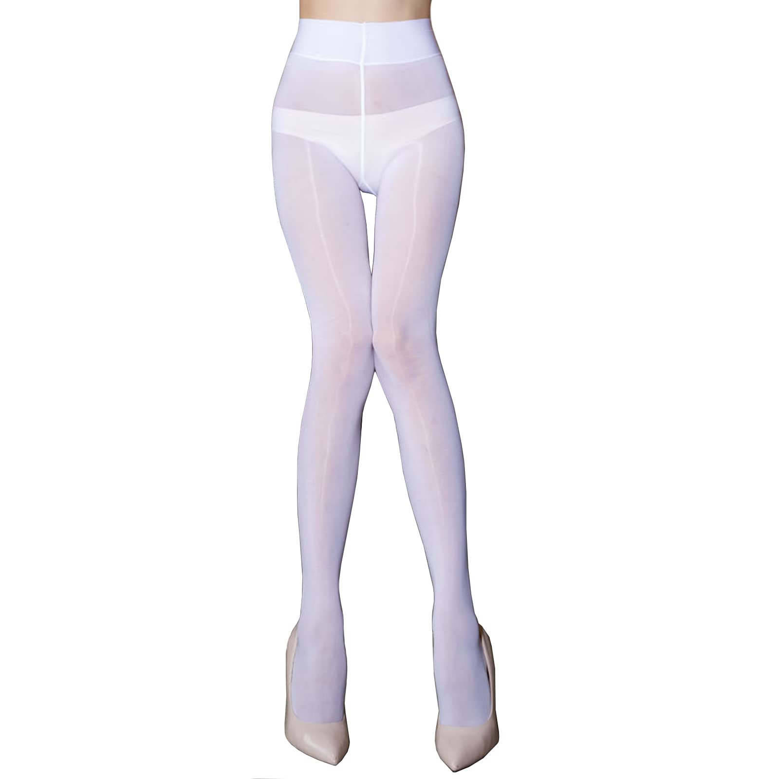 HTRUIYA Women's Tights 8 Denier Sheer Tights Smooth Stockings Oil Shiny Stockings High Waist Pantyhose Sexy Silk Pantyhose