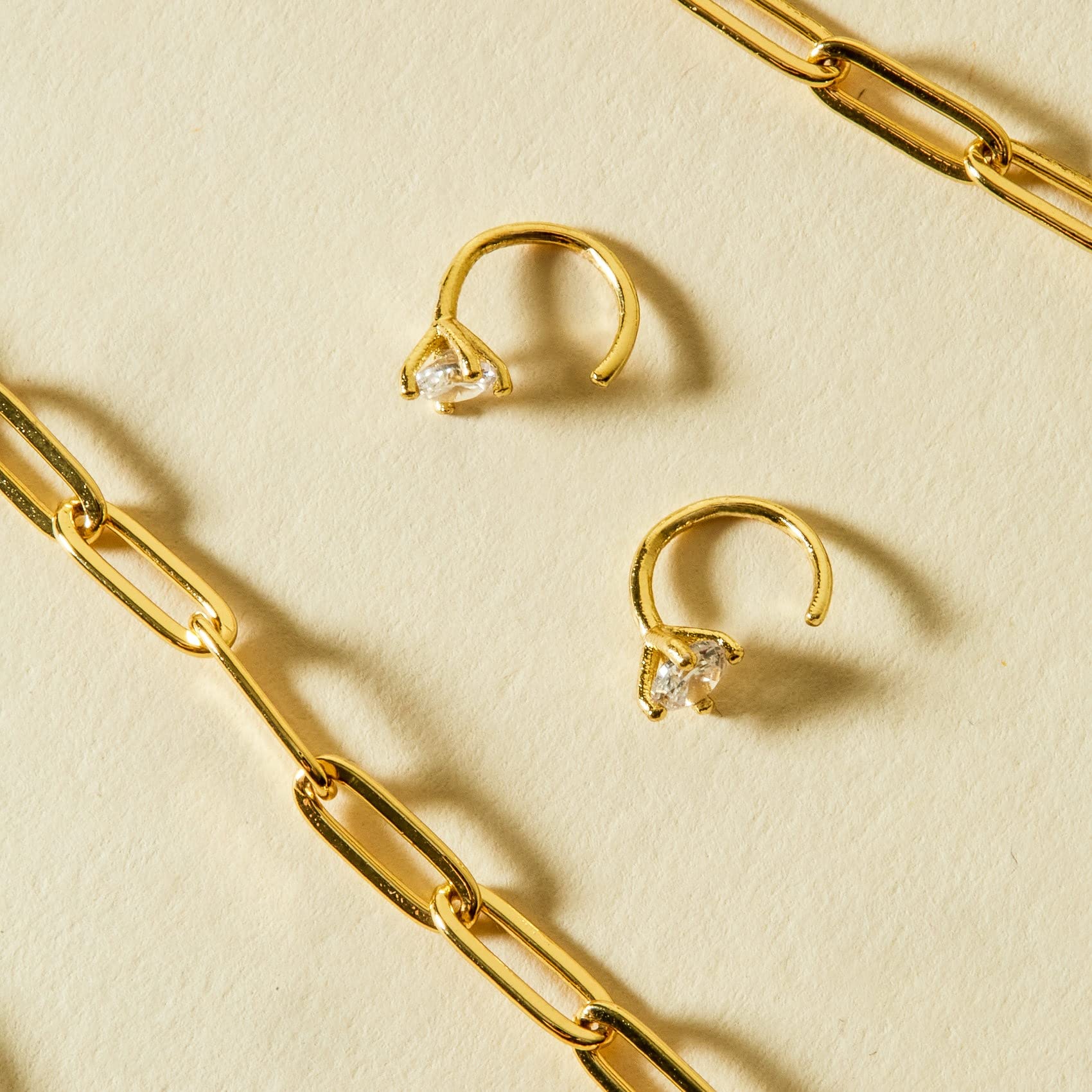 PAVOI 14K Gold Plated 925 Sterling Silver Huggie Half Hoop Earrings | Hypoallergenic Minimalist Tiny Cartilage Earring (Round CZ, White Gold)