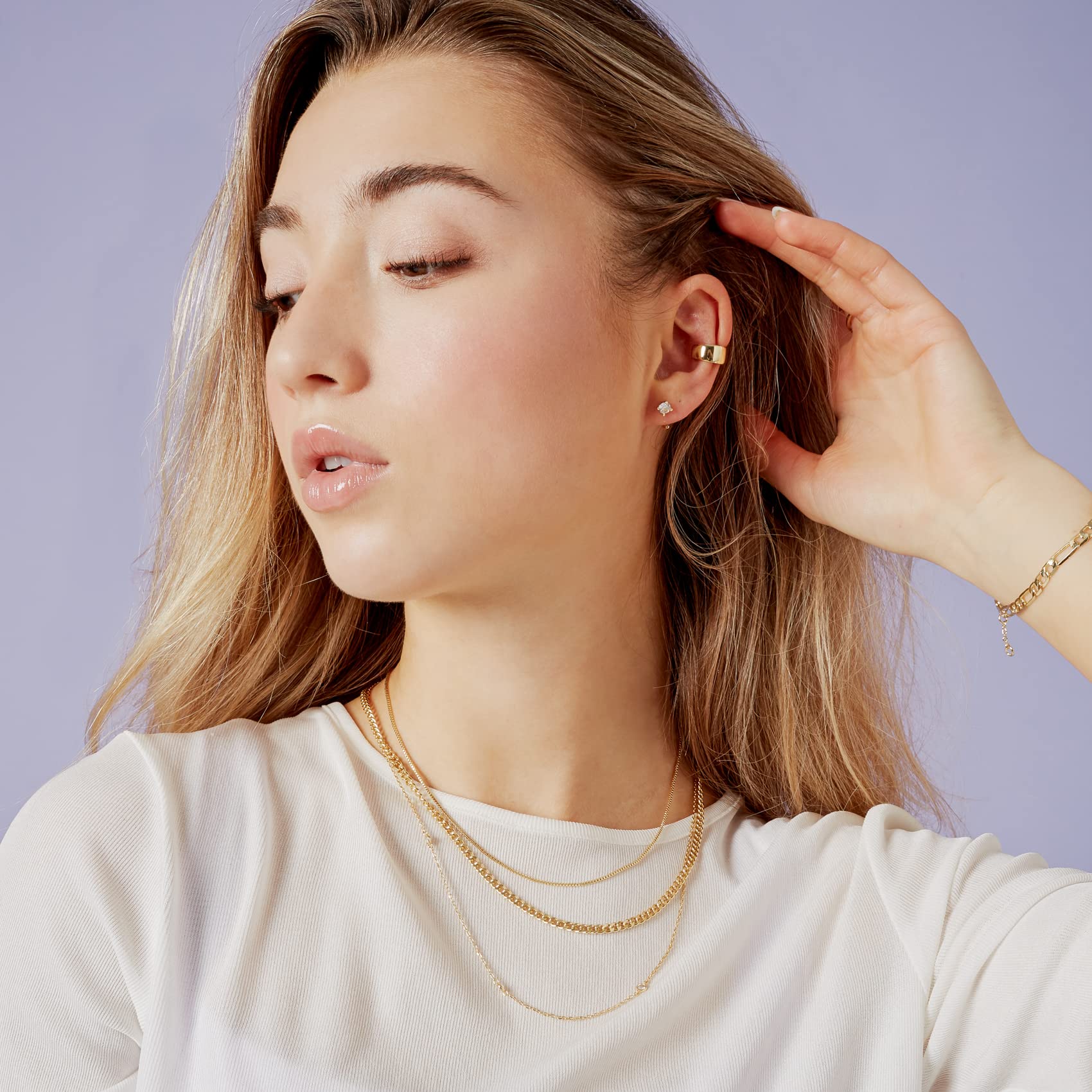 PAVOI 14K Gold Plated 925 Sterling Silver Huggie Half Hoop Earrings | Hypoallergenic Minimalist Tiny Cartilage Earring (Round CZ, White Gold)