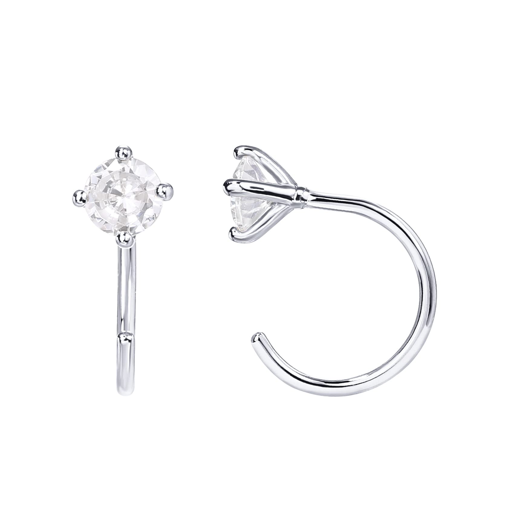PAVOI 14K Gold Plated 925 Sterling Silver Huggie Half Hoop Earrings | Hypoallergenic Minimalist Tiny Cartilage Earring (Round CZ, White Gold)
