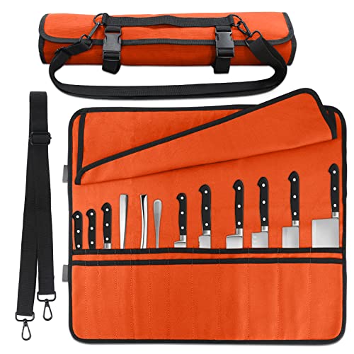Chef Knife Roll Bag - 20 Total Pockets for Knives and Kitchen Utensils - with an Adjustable Shoulder Strap and Handle,Perfect for the Traveling Chef and Culinary Students -Knives Not Included