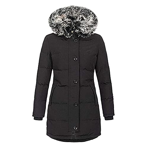 Womens Winter Puffer Coats Warm Faux Fur Hood Zip Up Padded Down Jackets Plus Size Waterproof Parka Outwear with Pocket Black