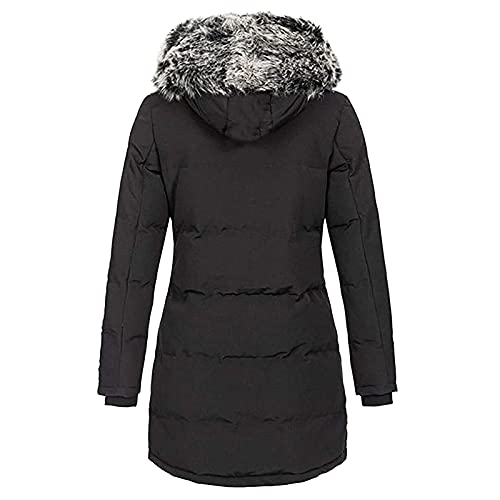 Womens Winter Puffer Coats Warm Faux Fur Hood Zip Up Padded Down Jackets Plus Size Waterproof Parka Outwear with Pocket Black