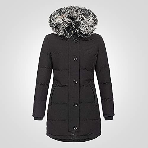Womens Winter Puffer Coats Warm Faux Fur Hood Zip Up Padded Down Jackets Plus Size Waterproof Parka Outwear with Pocket Black