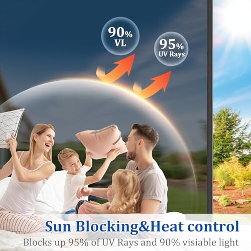 Sun Blocking Window Privcy Film Privacy Day and Night Anti UV Heat Control Window Tint for Home Mirror Reflective Static Cling Non-Adhesive Window Sticker(17.5 x 78.7 Inch)