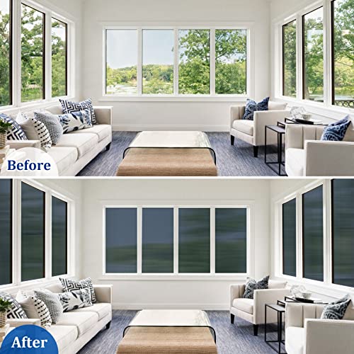 Sun Blocking Window Privcy Film Privacy Day and Night Anti UV Heat Control Window Tint for Home Mirror Reflective Static Cling Non-Adhesive Window Sticker(17.5 x 78.7 Inch)