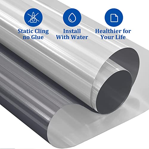Sun Blocking Window Privcy Film Privacy Day and Night Anti UV Heat Control Window Tint for Home Mirror Reflective Static Cling Non-Adhesive Window Sticker(17.5 x 78.7 Inch)