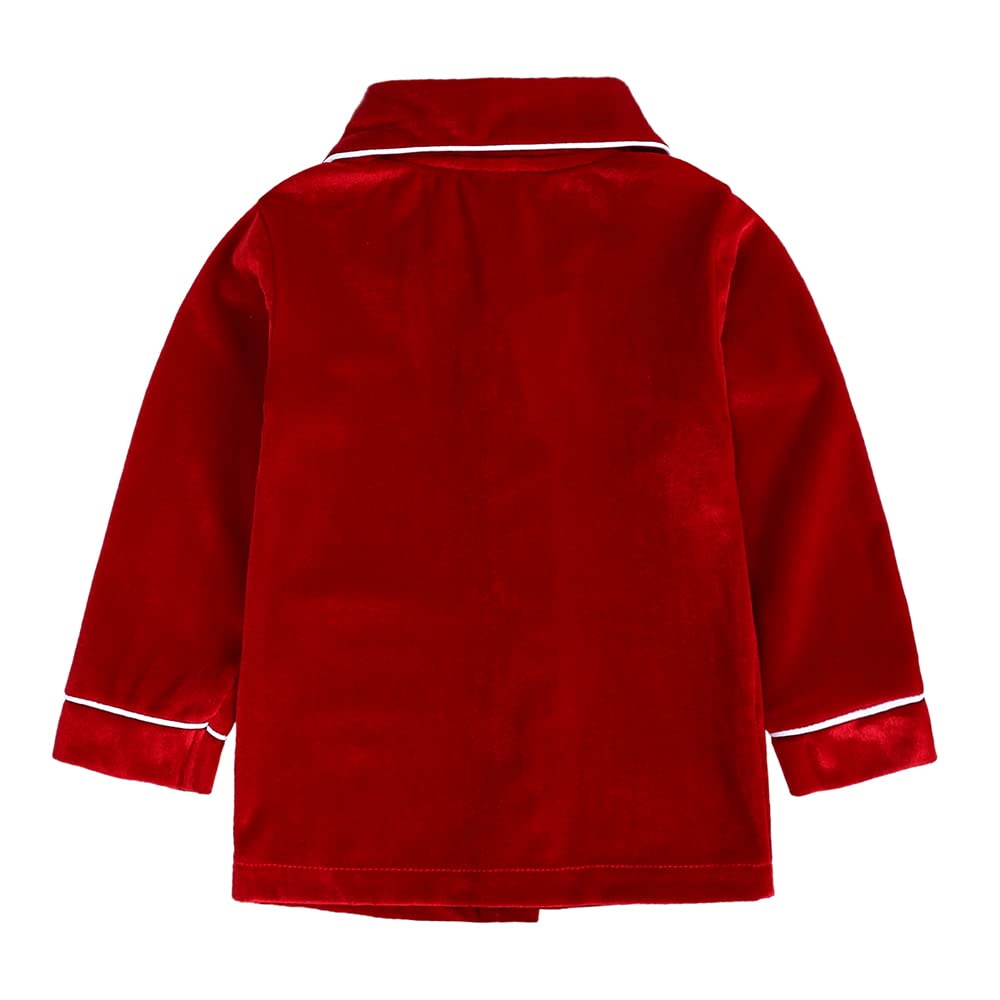 MYGBCPJS Kids Velvet Pajamas Toddler Button-Down Solid Long-Sleeve T-Shirt Top + Pants 2PCS Christmas Outfits Clothes
