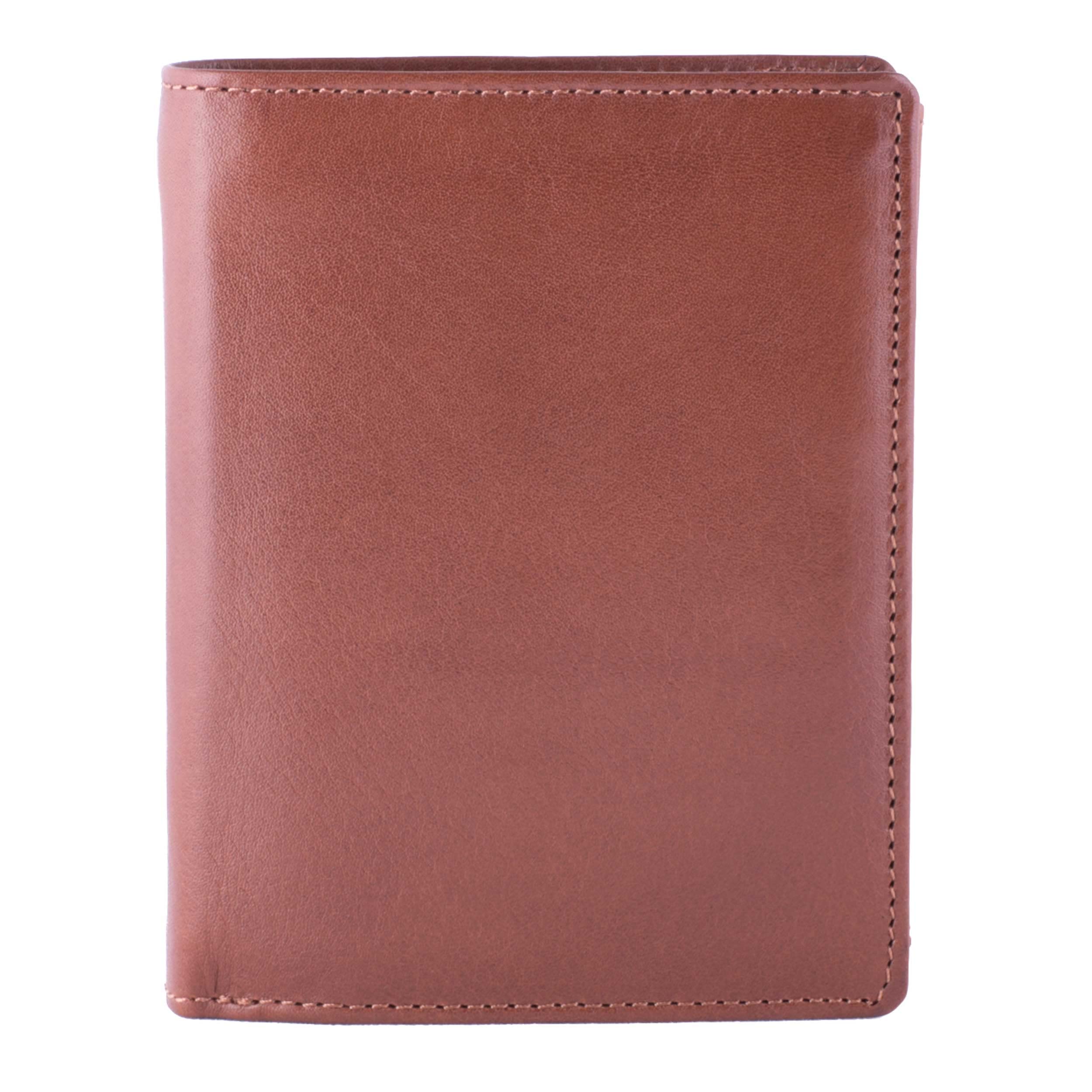 DiLoro Mens Full Size Large Capacity Genuine Full Grain Leather Wallet Bifold Flip ID Coin & Zip Pockets RFID Blocking Anti-Theft (Bugatti Tan)