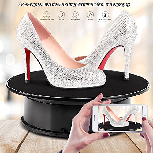 Leadleds 8" Black Velvet Top Motorized Rotating Display Turntable Ideal for Jewelry Hobby Collectible Product