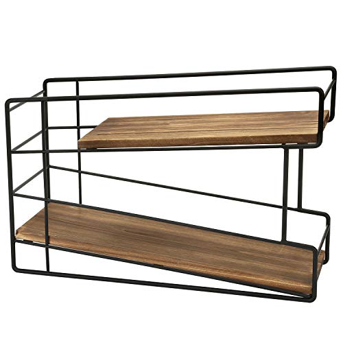 MyGift 2-Tier Rustic Burnt Wood & Black Metal Wire Pantry Canned Food Dispenser Storage Organizer Rack