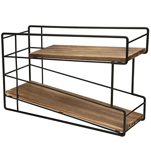 MyGift 2-Tier Rustic Burnt Wood & Black Metal Wire Pantry Canned Food Dispenser Storage Organizer Rack