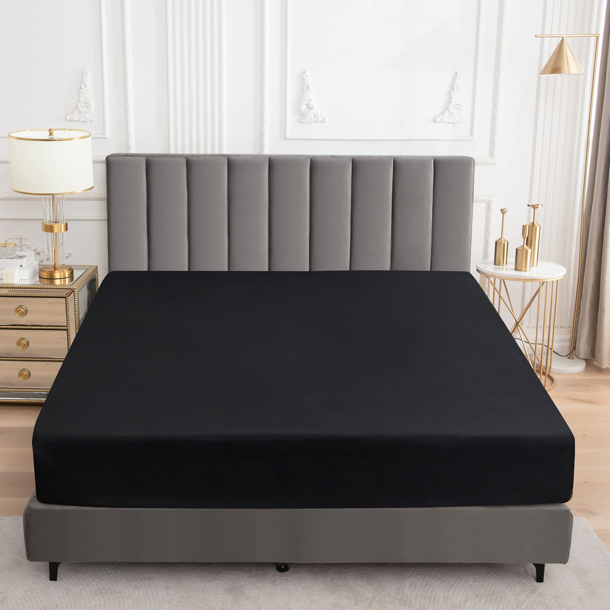 Sufdari Twin Mattress Protector Waterproof,Mattress Cover Twin Size for Bed,18" Deep Pocket Fitted Sheet Style Mattress Protector with Elastic Rubber Band-Black,Twin