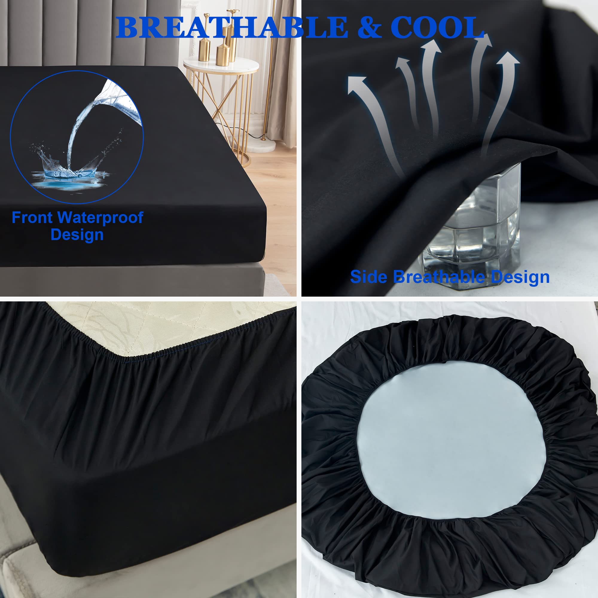 Sufdari Twin Mattress Protector Waterproof,Mattress Cover Twin Size for Bed,18" Deep Pocket Fitted Sheet Style Mattress Protector with Elastic Rubber Band-Black,Twin