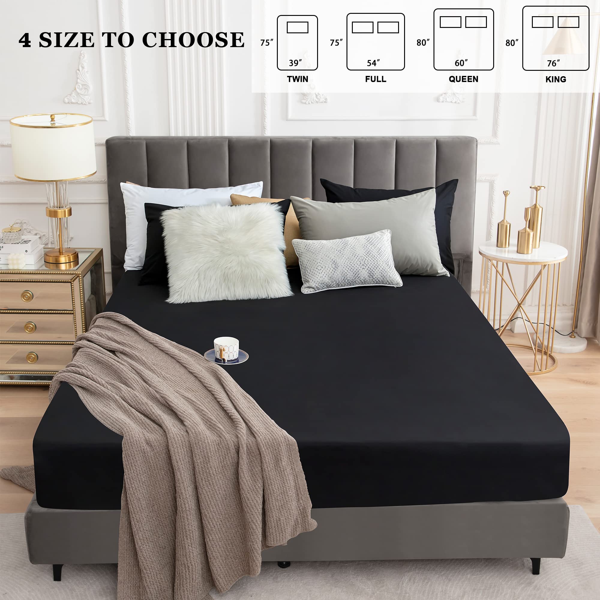 Sufdari Twin Mattress Protector Waterproof,Mattress Cover Twin Size for Bed,18" Deep Pocket Fitted Sheet Style Mattress Protector with Elastic Rubber Band-Black,Twin