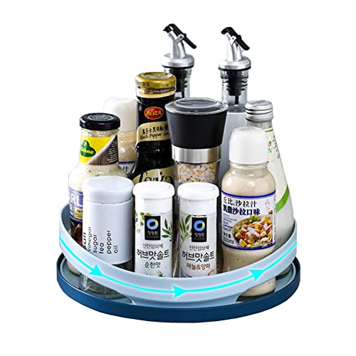 GBTCYDM Lazy Susan Turntable for Cabinet, 9.6 in Seasoning Organizer for Cabinet, Transparent Plastic Antiskid Rotary Storage Tray for Pantry, Refrigerator, Corner Cabinet, Countertop, Bathroom (Blue)