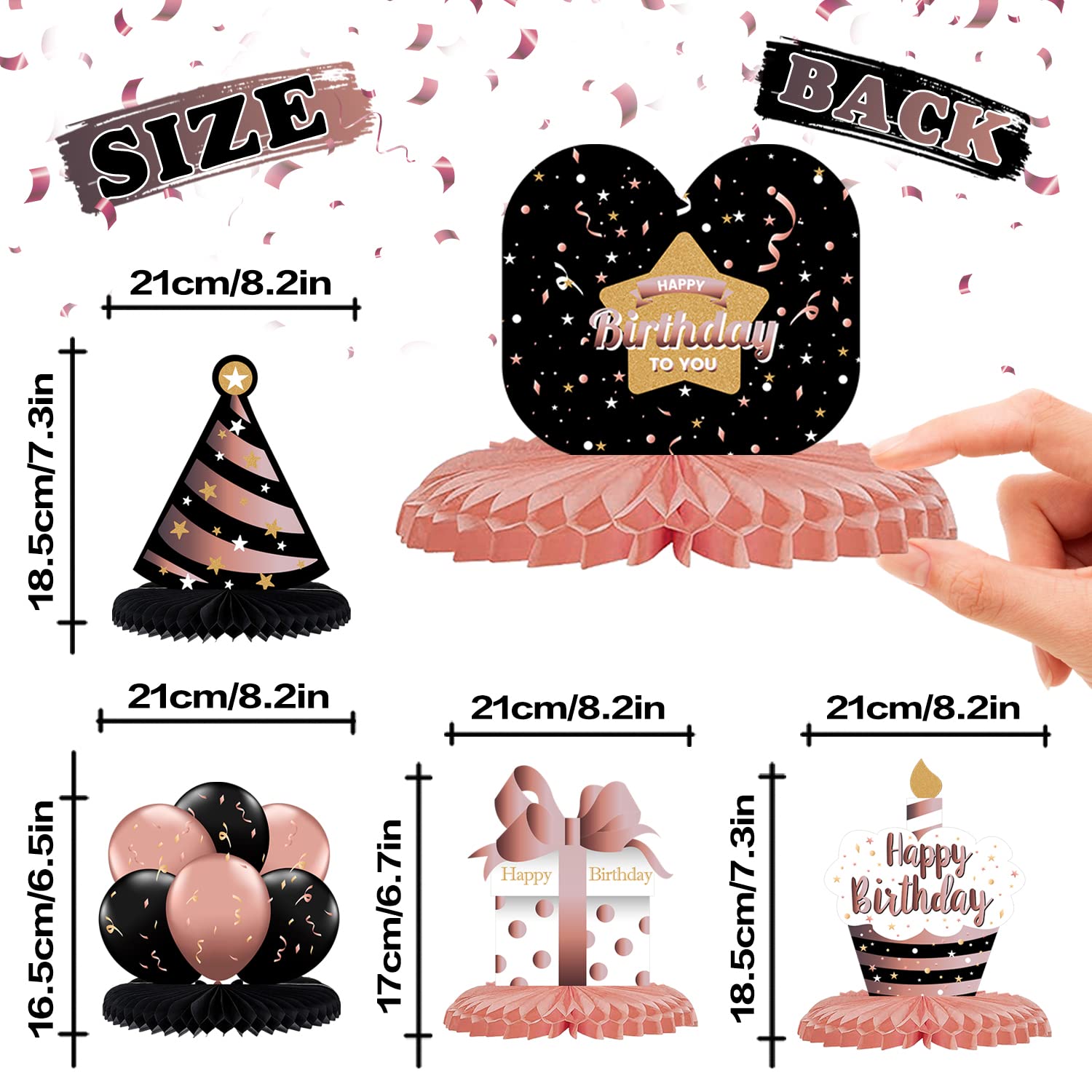 LINGTEER Happy 60th Birthday Rose Gold Table Honeycomb Centerpieces Cheers to 60th Birthday Sixty Years Old Party Table Decorations Gift Sign.